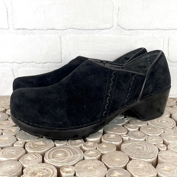 Dansko | Shoes | Dansko Black Suede Boho Stitch Slip On Platform Clogs ...